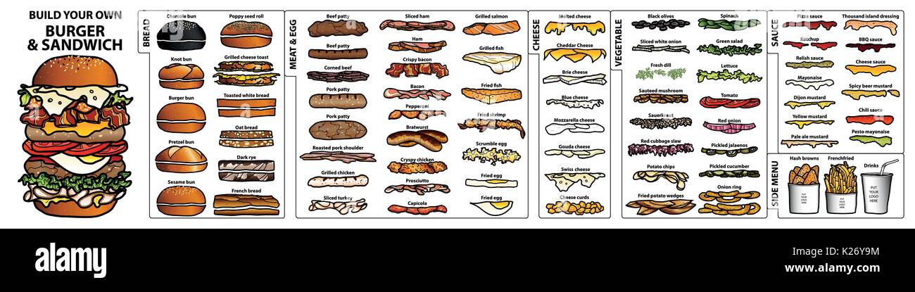 Set of isolated ingredients for build your own burger and sandwich ...
