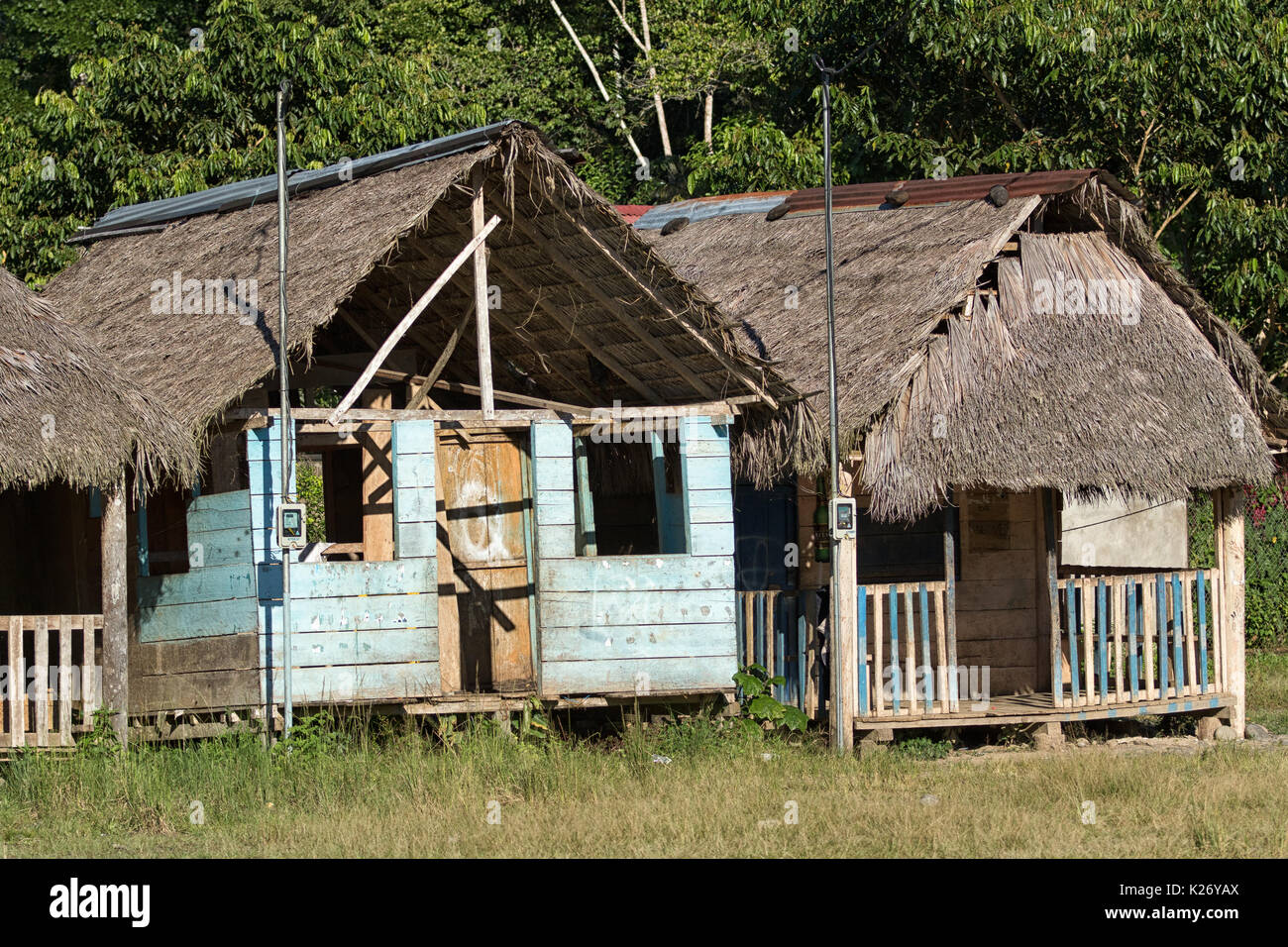 June 6, 2017 Misahualli, Ecuador: small habitation shacks in the Amazon ...