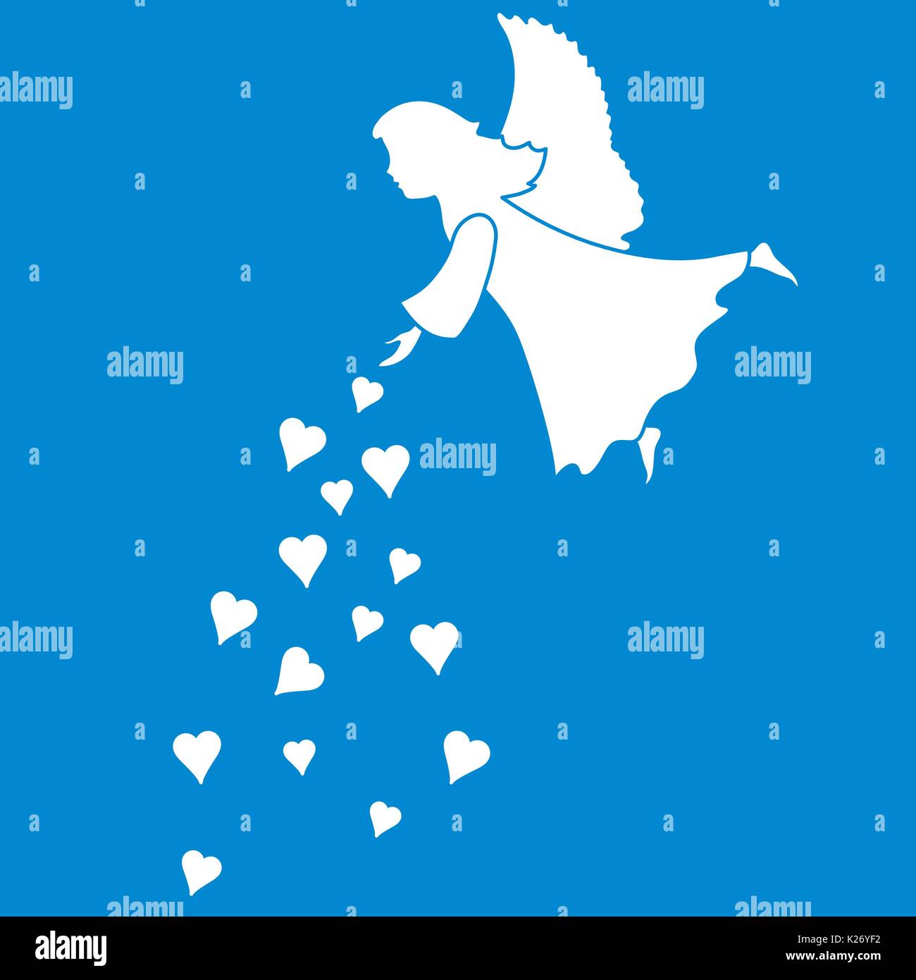 Cute vector illustration: angel showered hearts. Love symbol. Design ...