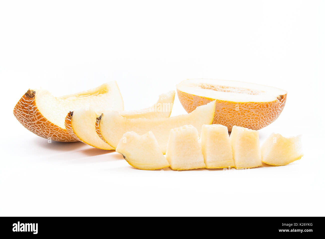 Sliced ripe juicy melon tropical fruit at summer time isolated on a ...