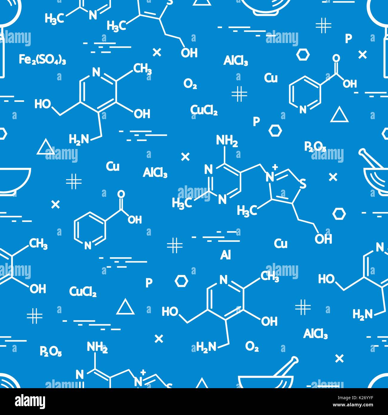 Seamless pattern with scientific, education elements: molecular ...
