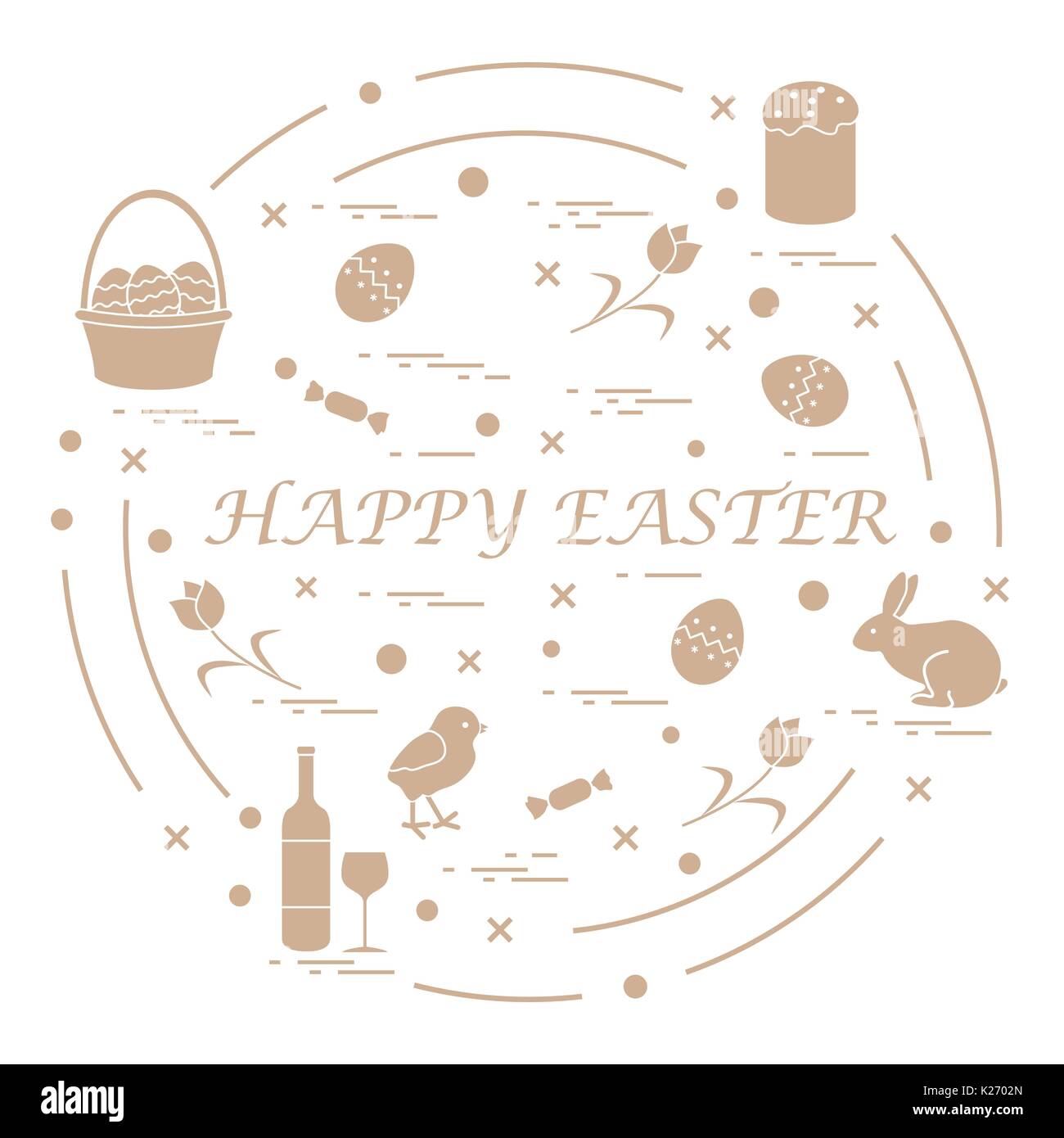 Cute vector illustration with different symbols for Easter arranged in ...