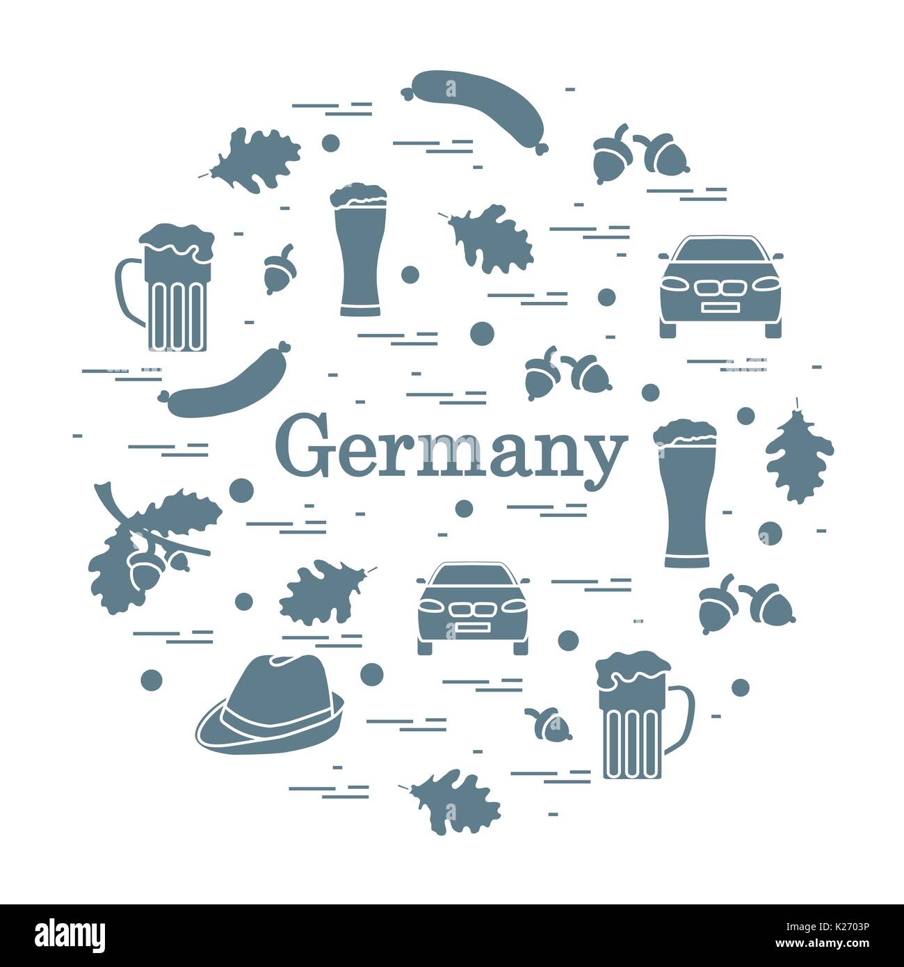 Vector illustration with various symbols of Germany arranged in a ...