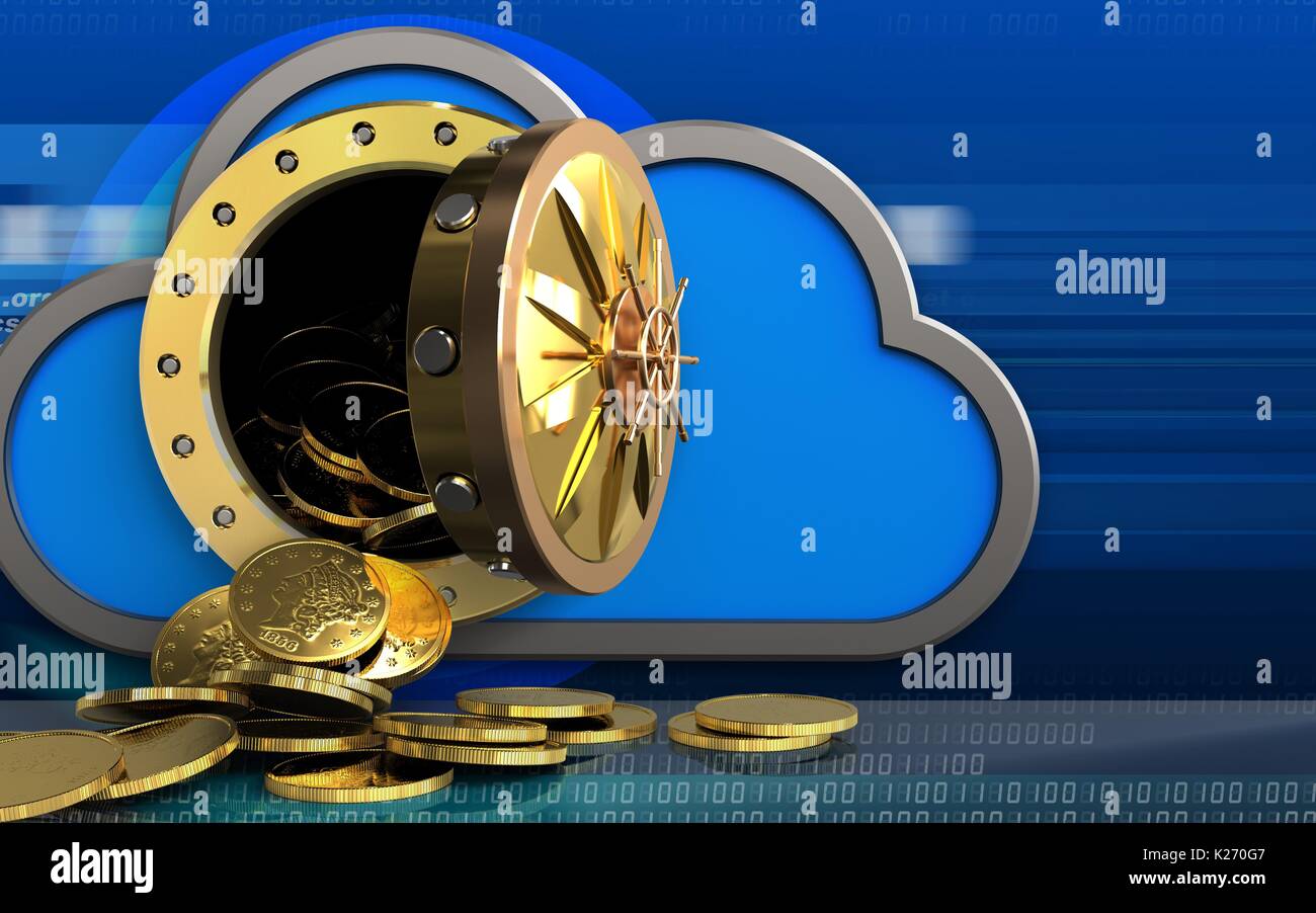 3d illustration of cloud with coins over cyber background Stock Photo ...