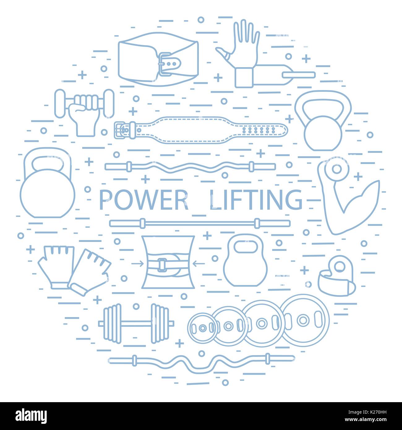 Weightlifting training objects arranged in a circle. Healthy lifestyle ...