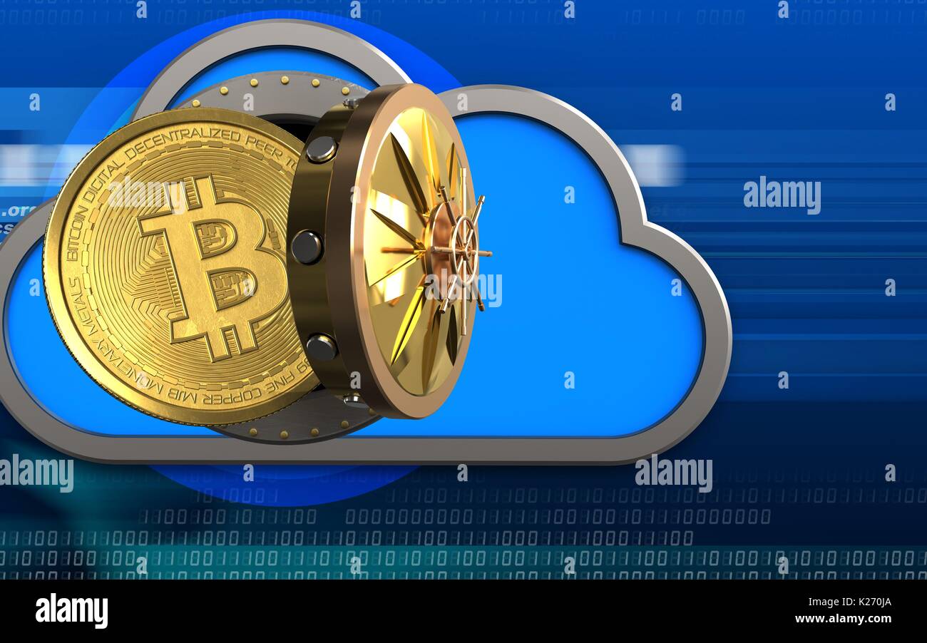 3d illustration of cloud with bitcoin over cyber background Stock Photo ...
