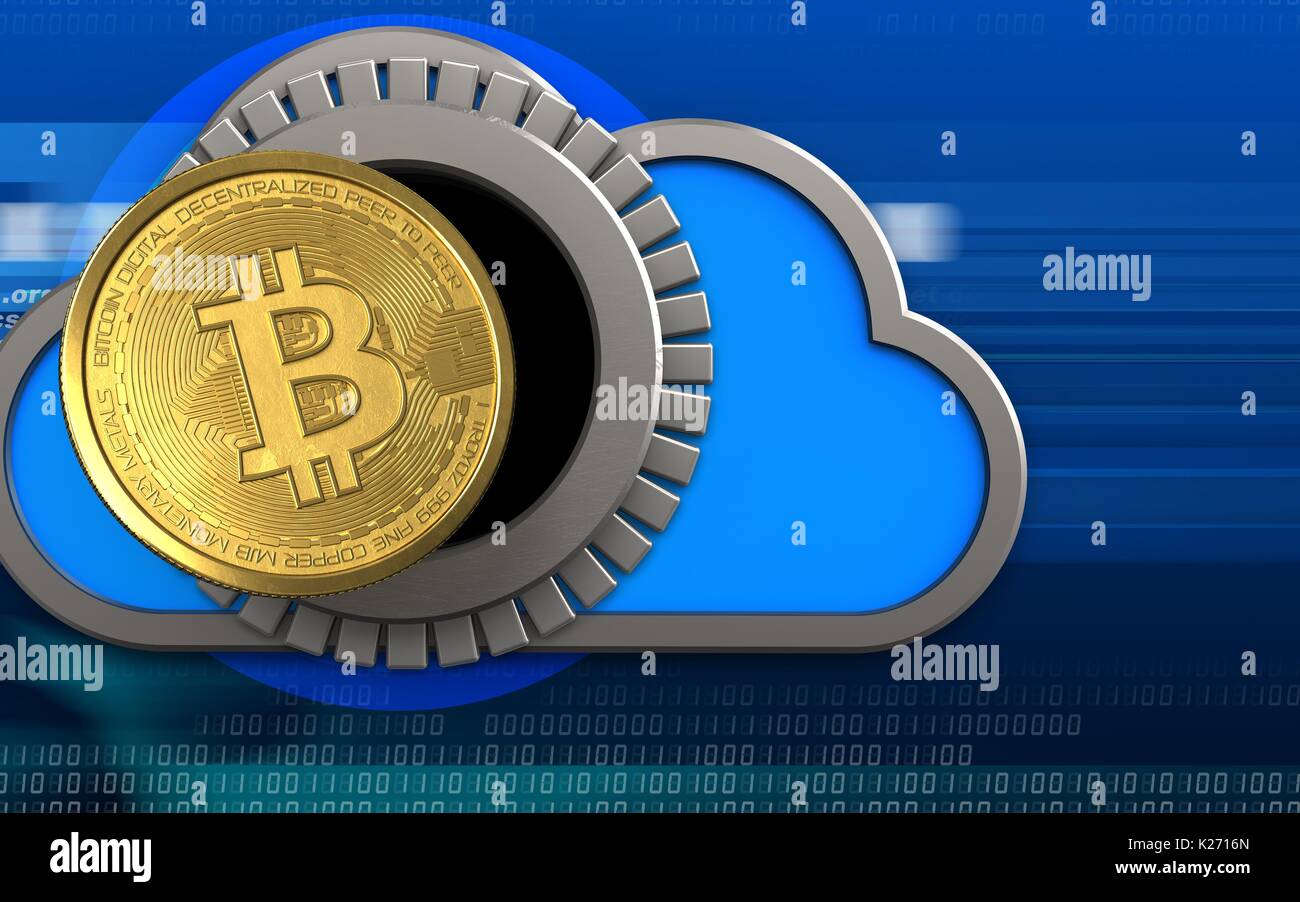 3d illustration of cloud with bitcoin over cyber background Stock Photo ...