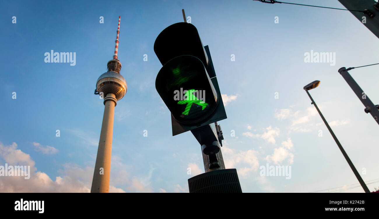 Green Ampelmann (Ampelmännchen) on Berlin Traffic Light with Berlin TV ...
