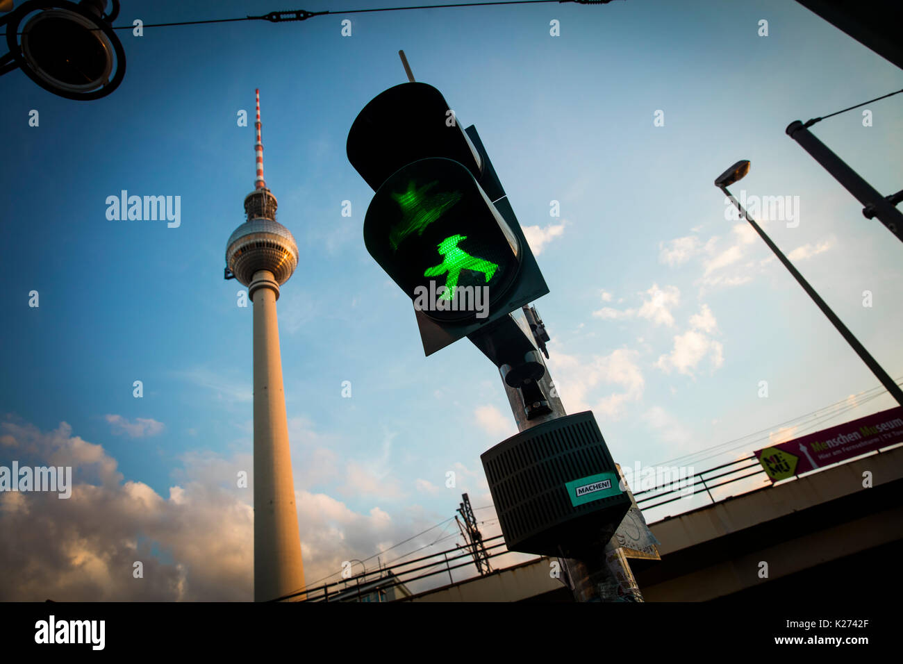 Green Ampelmann (Ampelmännchen) on Berlin Traffic Light with Berlin TV ... Green Ampelmann (Ampelmännchen) on Berlin Traffic Light with Berlin TV ...
