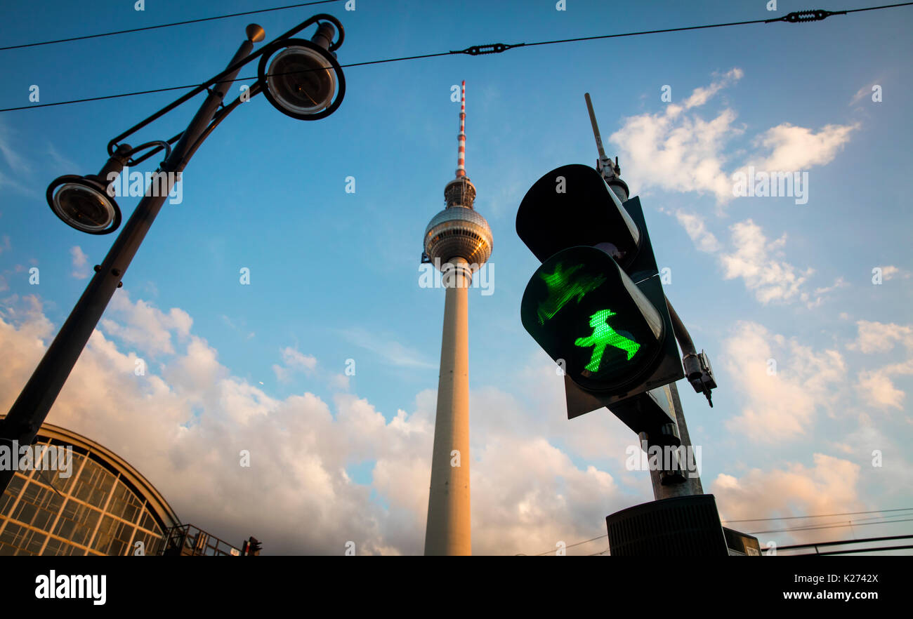 Green Ampelmann (Ampelmännchen) on Berlin Traffic Light with Berlin TV ... Green Ampelmann (Ampelmännchen) on Berlin Traffic Light with Berlin TV ...