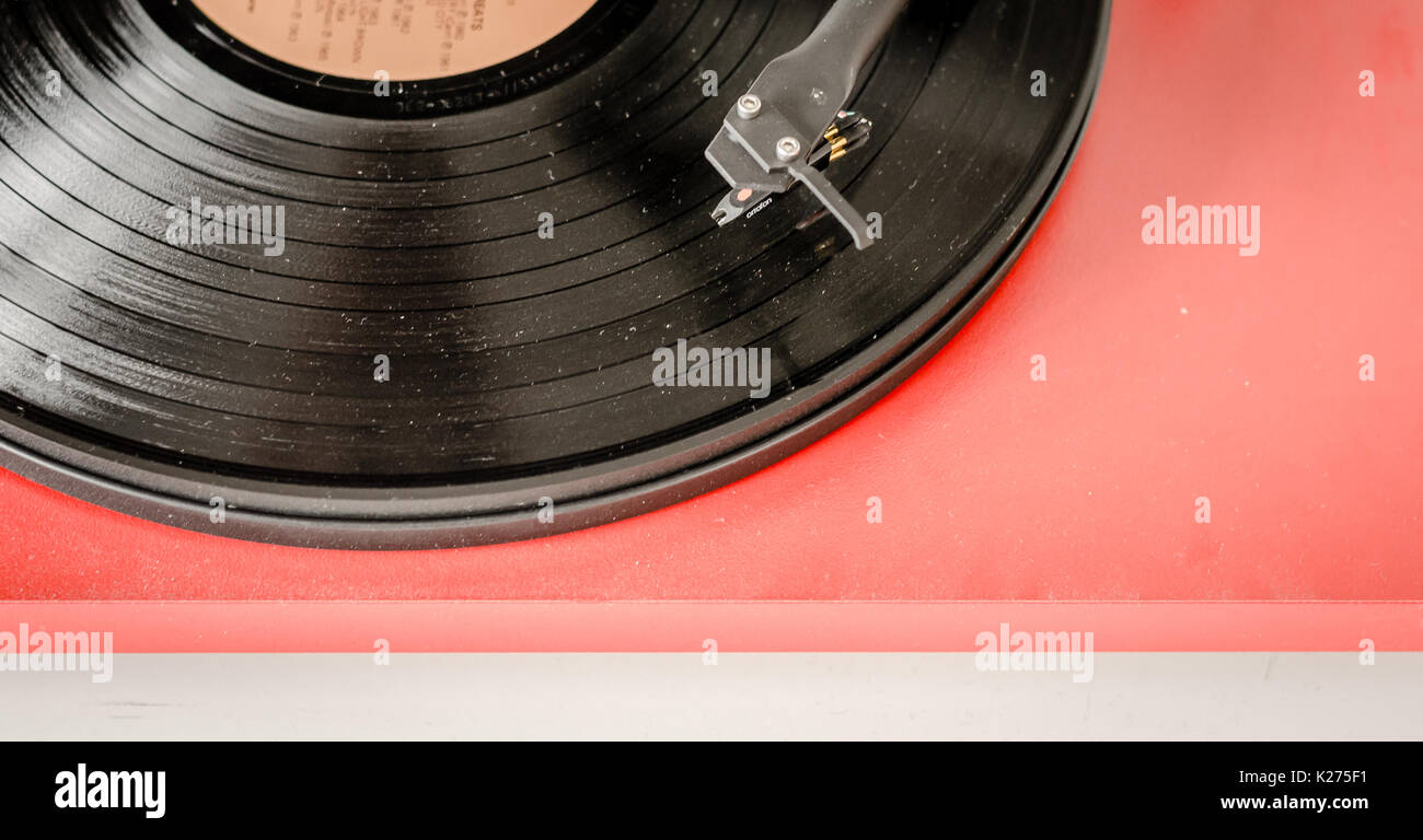 Close up of a LP record on the player. with a lot of dirt Stock Photo ...
