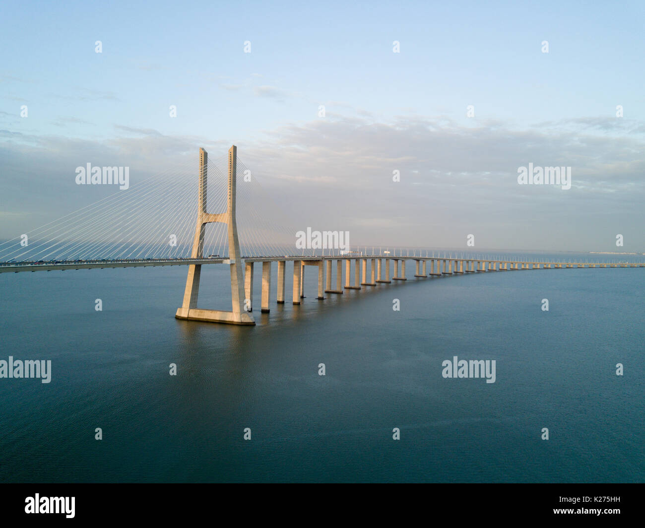 Aerial view of the Vasco da Gama Bridge in Lisbon - Portugal Stock ...