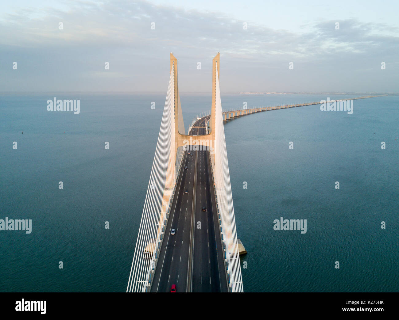 Aerial view of the Vasco da Gama Bridge in Lisbon - Portugal Stock ...