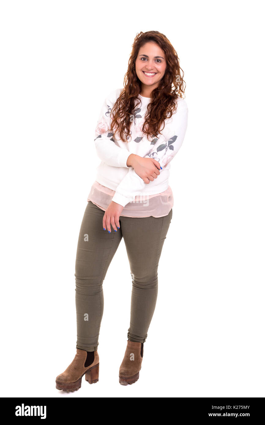 Happy overweighted woman posing isolated over white background Stock ...