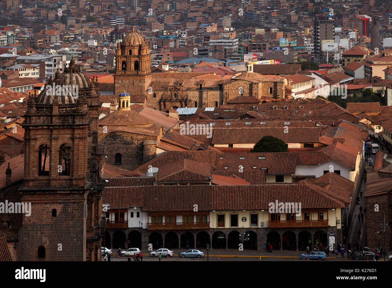 Tiles roofs of buildings and Plaza de Armas, Cusco, Peru, South America ...