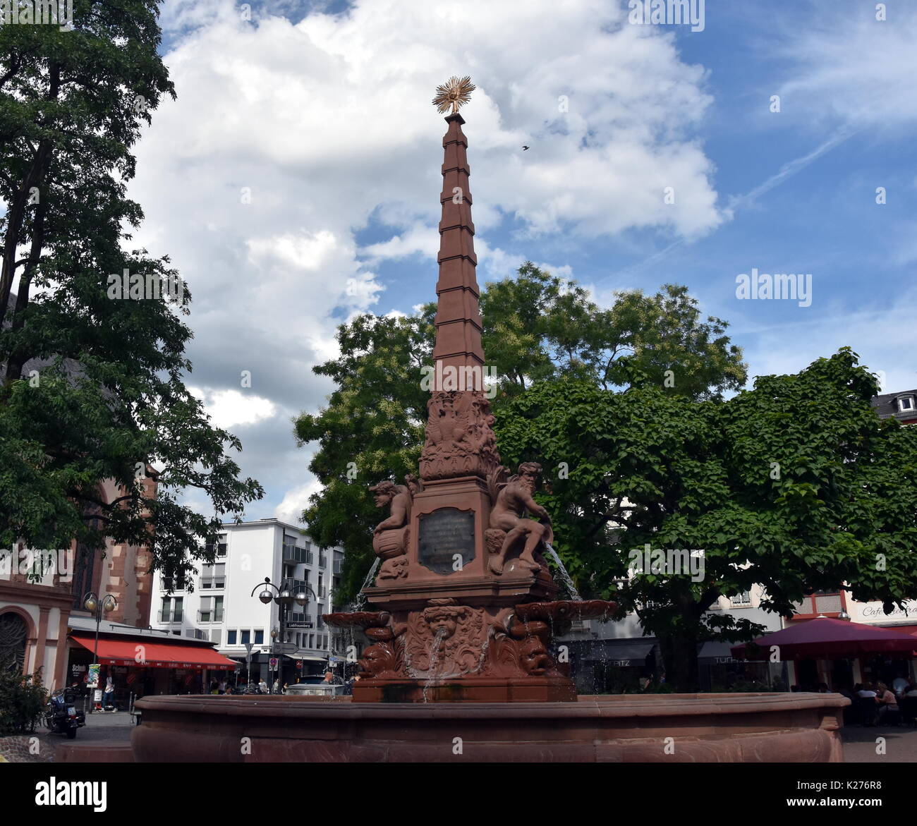 Frankfurt am Main, Germany - Aug 2, 2017. Liebfrauenberg-Brunnen, late ...