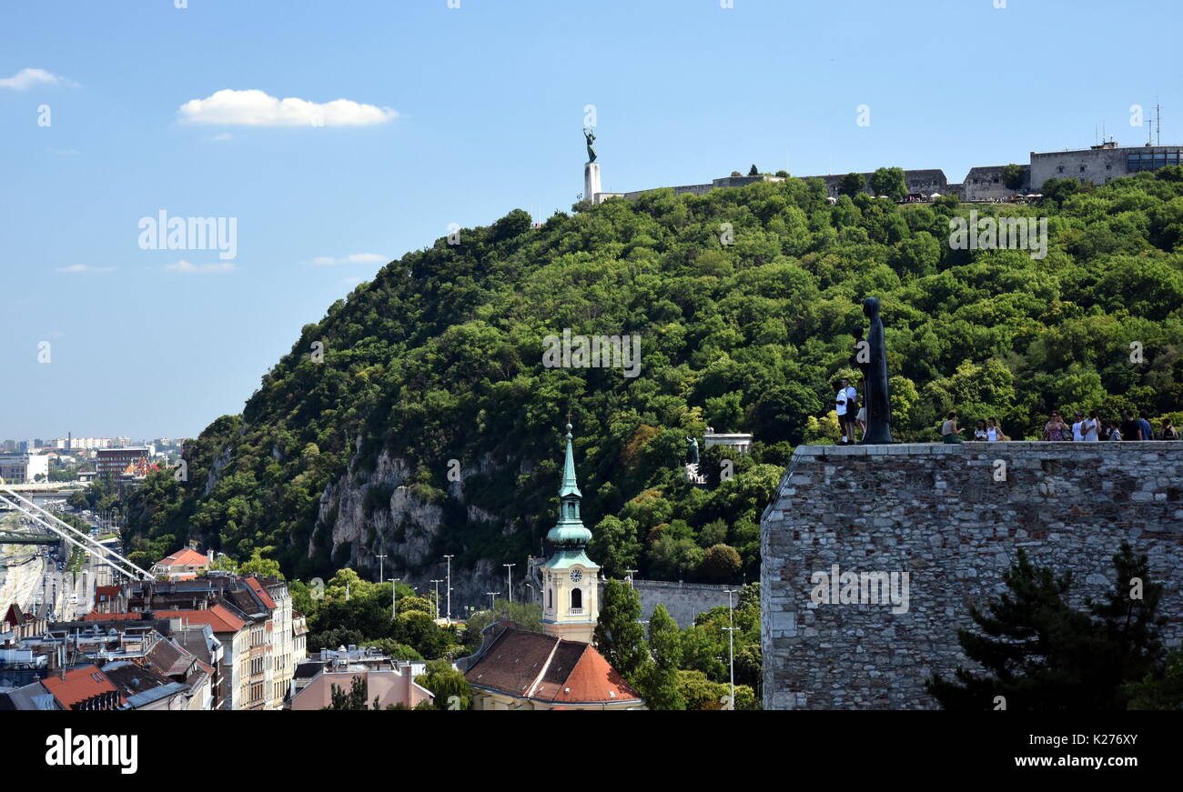 Statue of Liberty, Gellert hill, Budapest, Hungary. Panorama of the ...