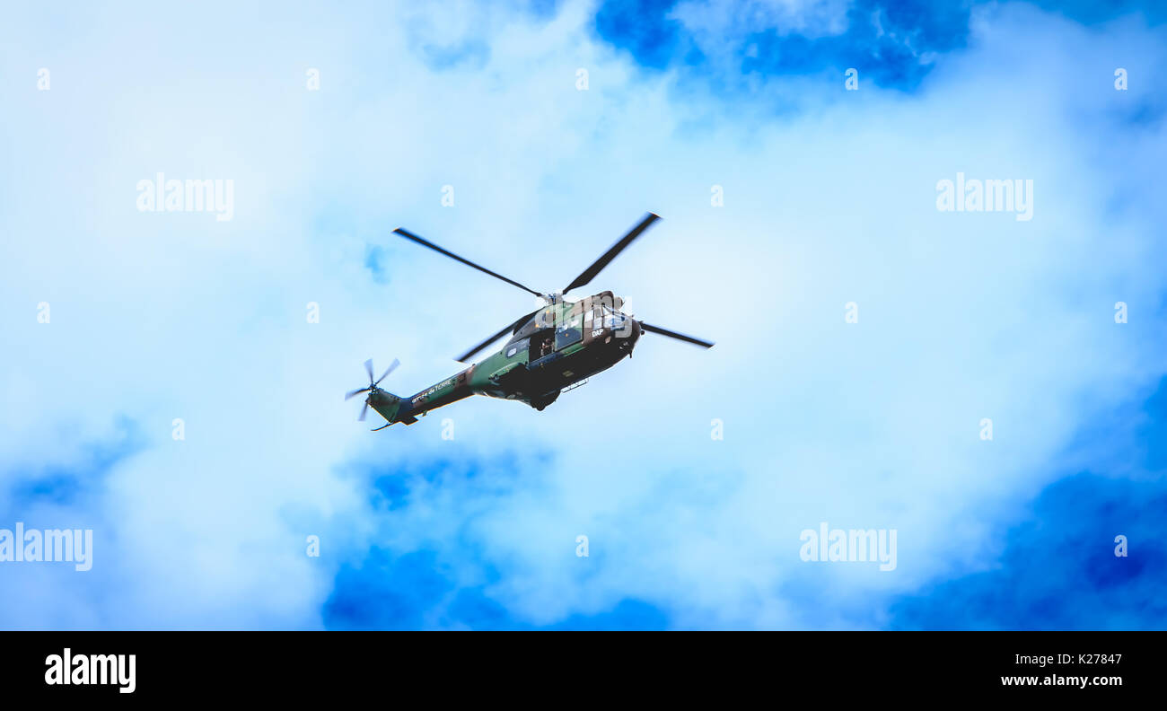 Paris, FRANCE - july 11, 2017: A SA330 Puma helicopter from the Sud ...
