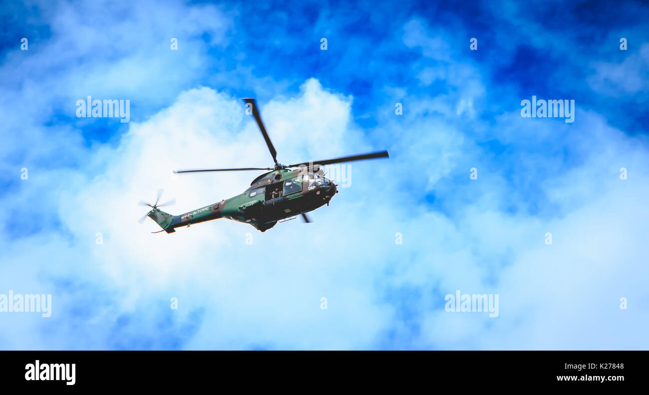 Paris, FRANCE - july 11, 2017: A SA330 Puma helicopter from the Sud ...
