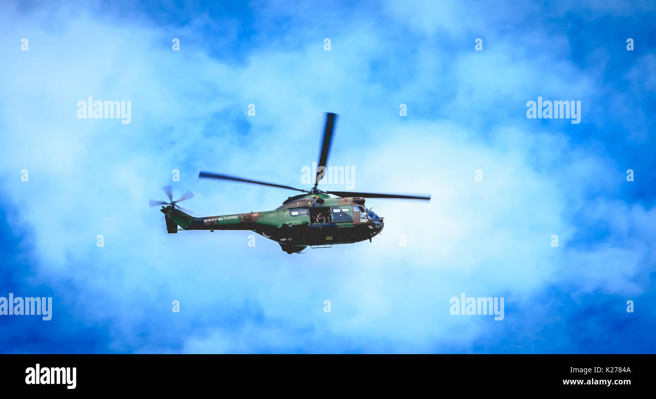 Paris, FRANCE - july 11, 2017: A SA330 Puma helicopter from the Sud ...