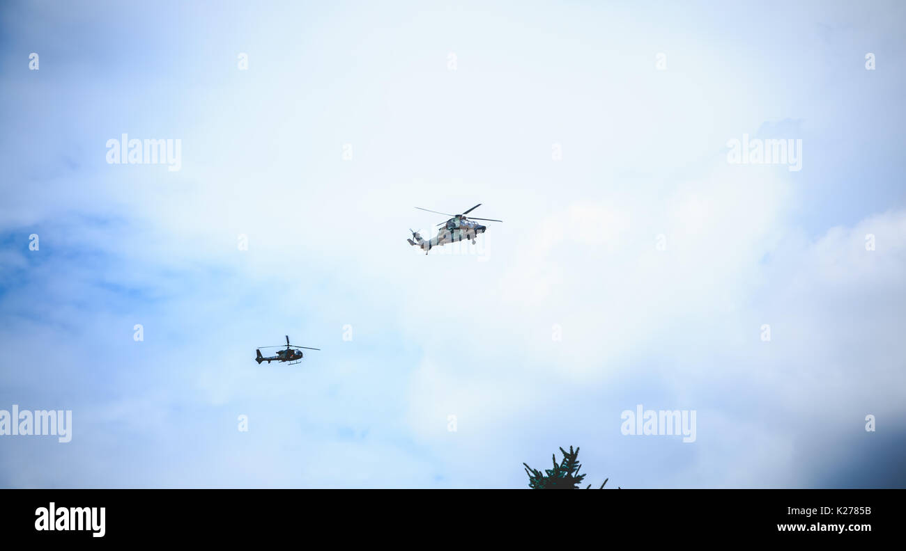 Paris, FRANCE - july 11, 2017: Air Force helicopters overflies the ...