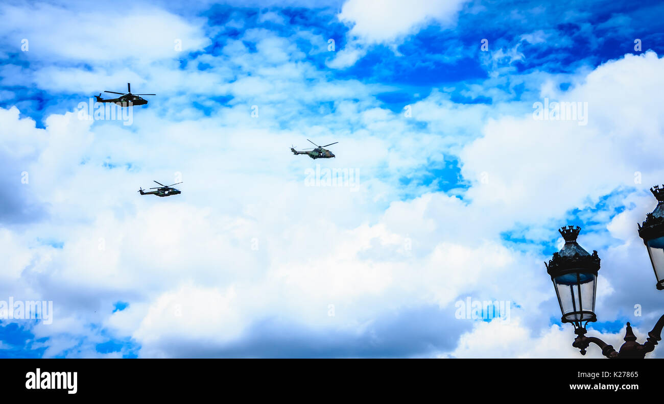 Paris, FRANCE - july 11, 2017: Air Force helicopters overflies the ...