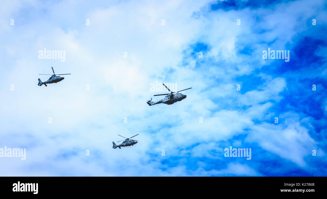 Paris, FRANCE - july 11, 2017: Air Force helicopters overflies the ...
