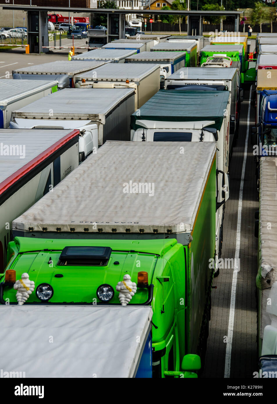 Traffic jam trucks stock Stock Photo - Alamy