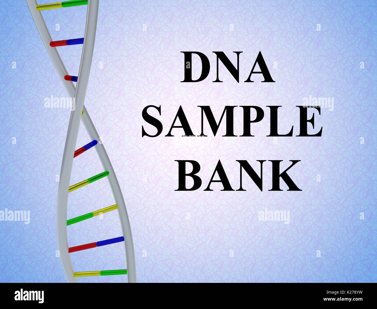 3D illustration of "DNA SAMPLE BANK" script with DNA double helix ...