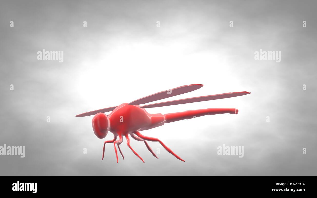 3d rendering of a reflective dragonfly insect flying in the air Stock ...