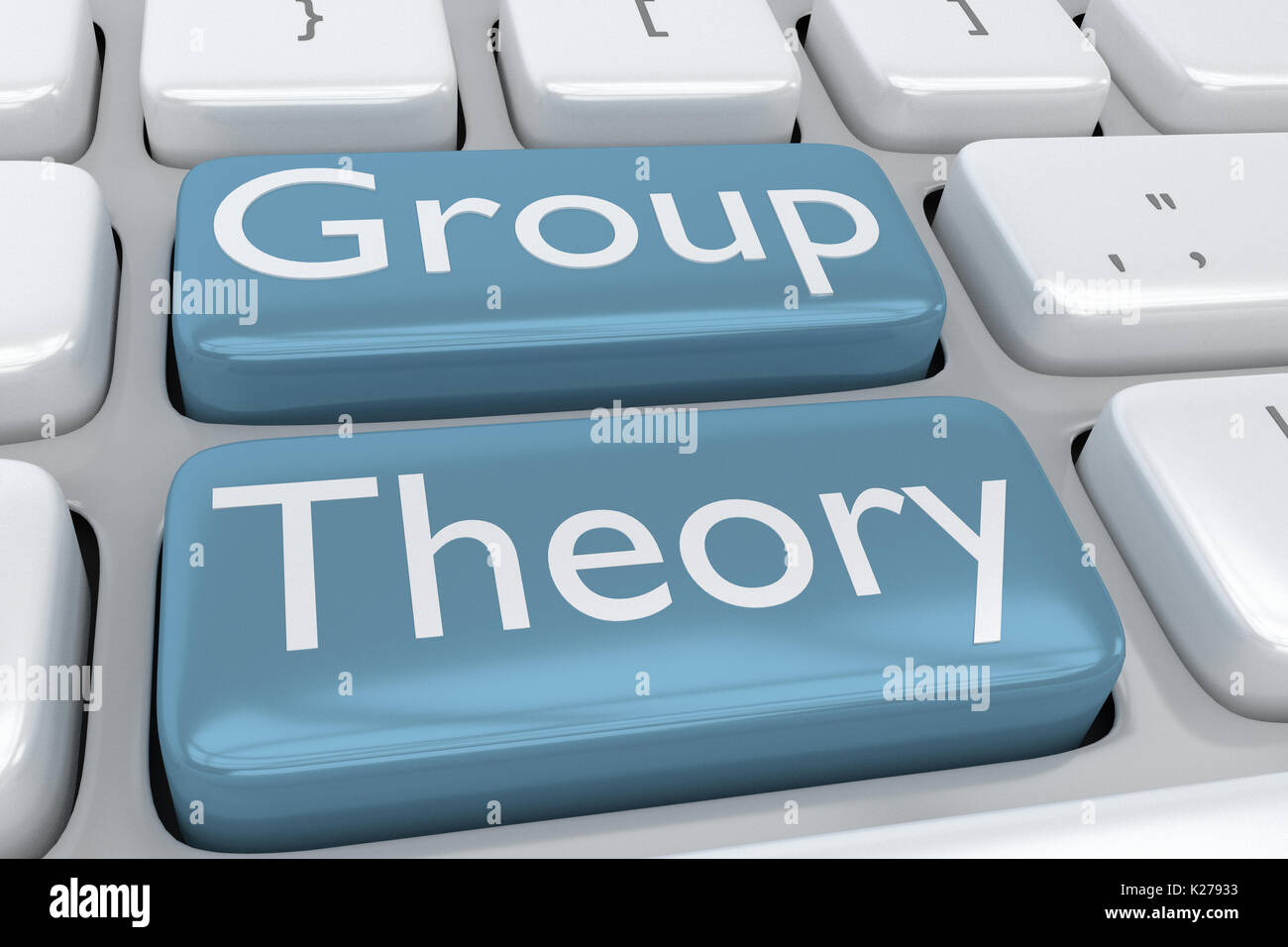 3d Illustration Of Computer Keyboard With The Script Group Theory On Two Adjacent Pale Blue