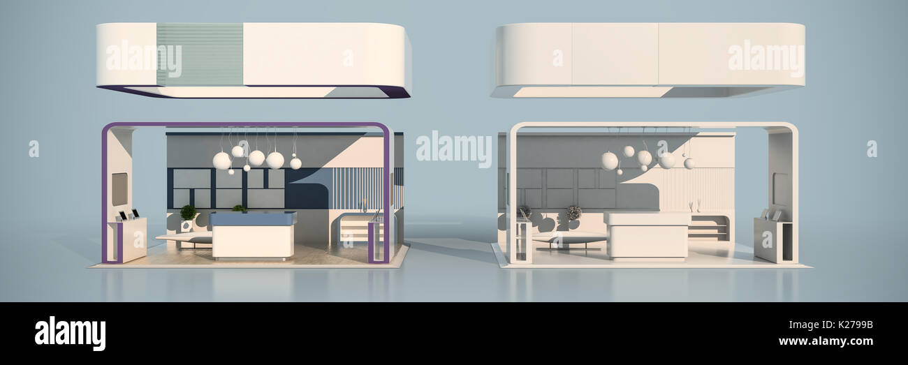3d rendering of two exhibition one with colors and one just white for ...