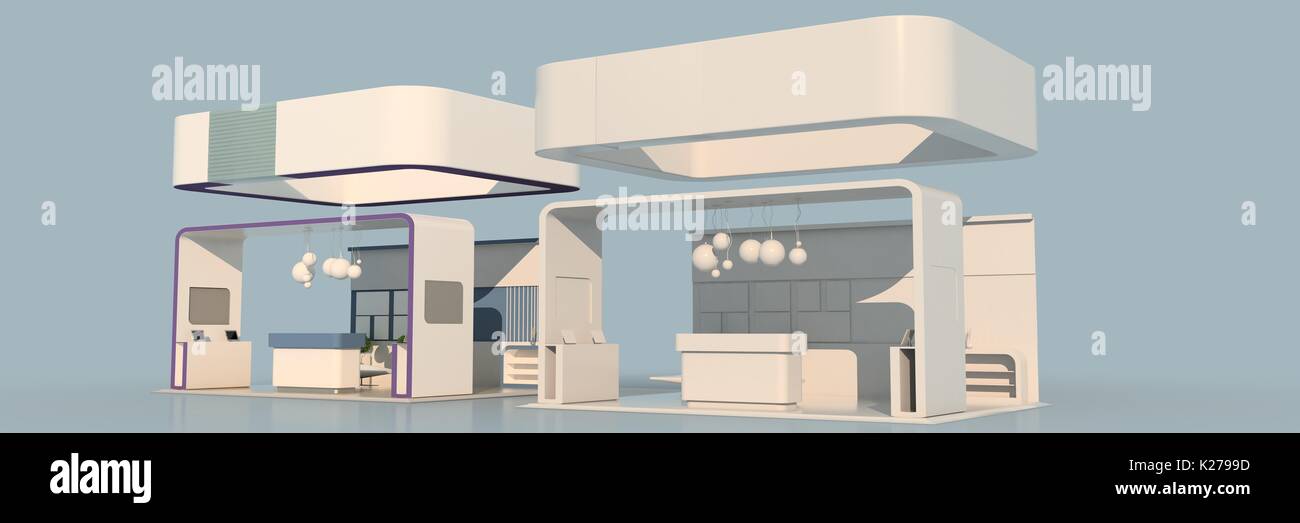 3d rendering of two exhibition one with colors and one just white for ...