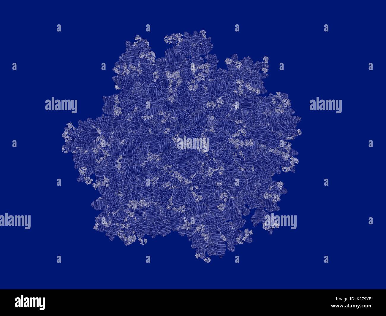 3d rendering of an outlined bush blueprint isolated on blue background ...