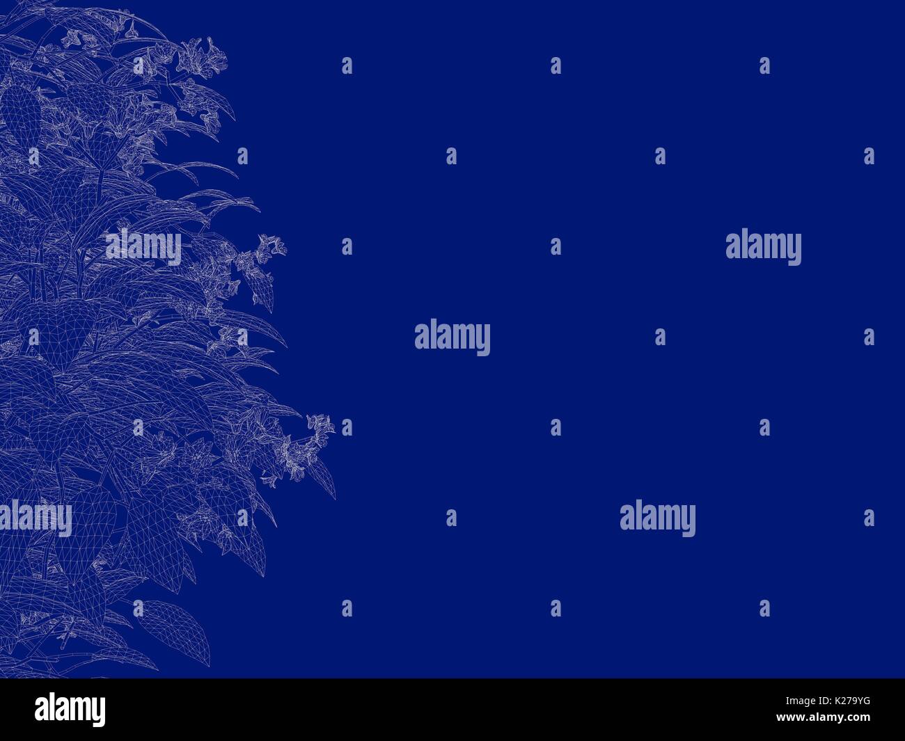 3d rendering of an outlined bush blueprint isolated on blue background ...