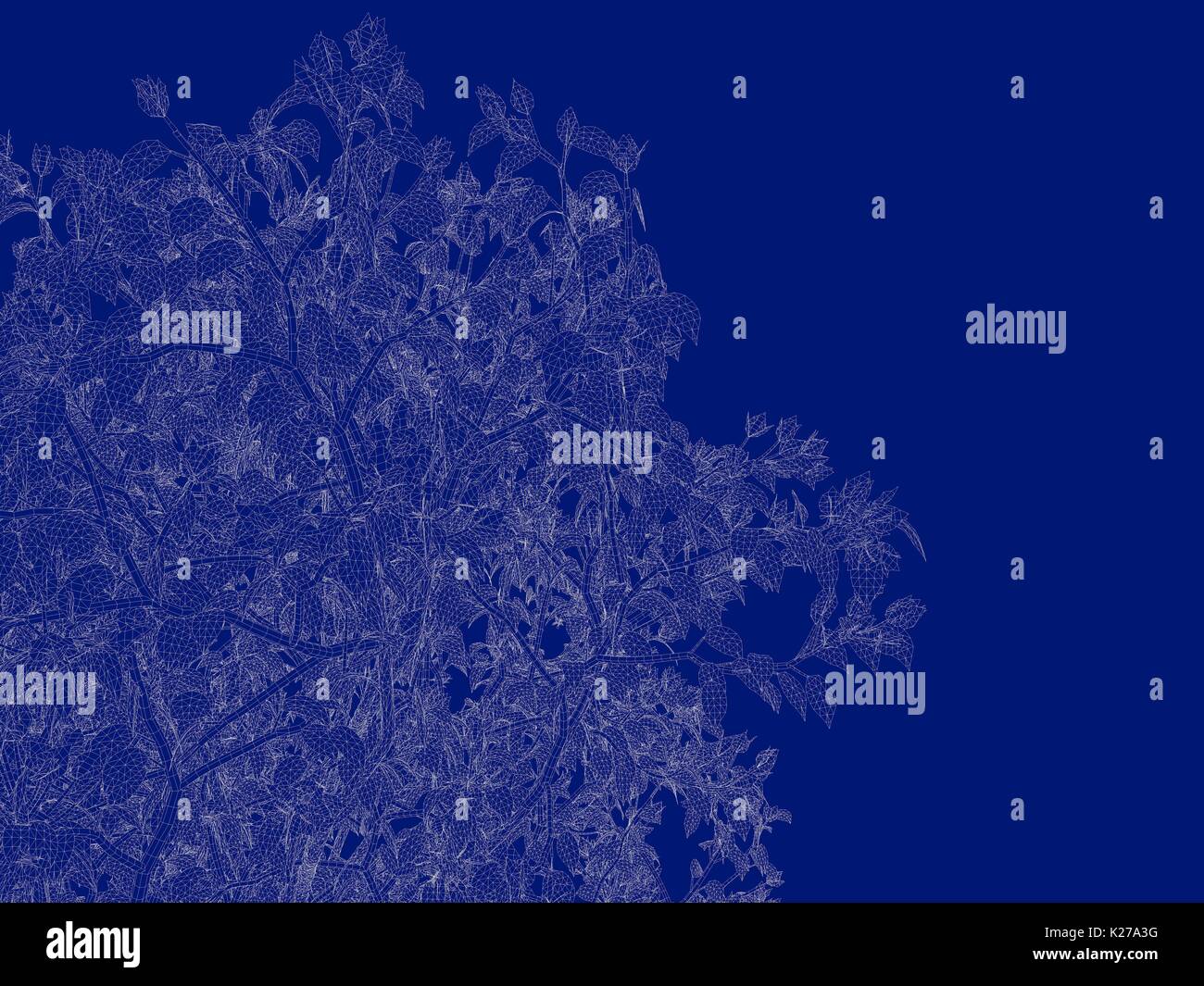3d rendering of an outlined tree blueprint isolated on blue background ...