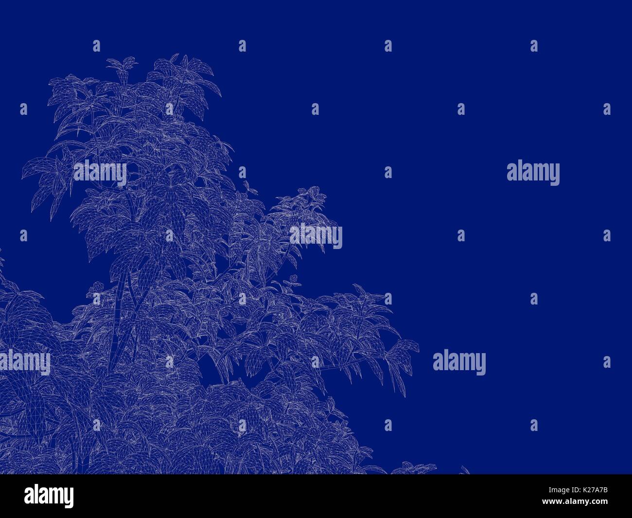 3d rendering of an outlined tree blueprint isolated on blue background ...