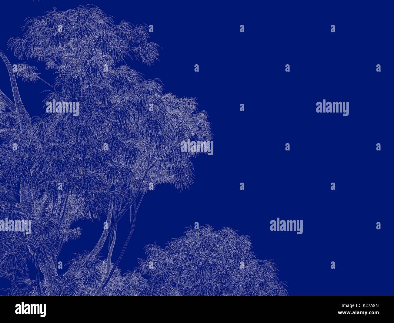 3d rendering of an outlined tree blueprint isolated on blue background ...