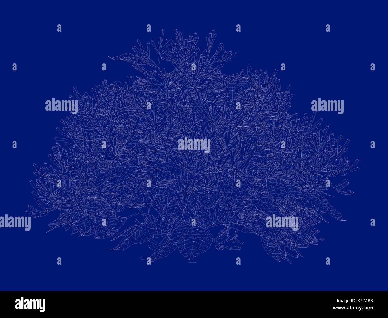 3d rendering of an outlined tree blueprint isolated on blue background ...