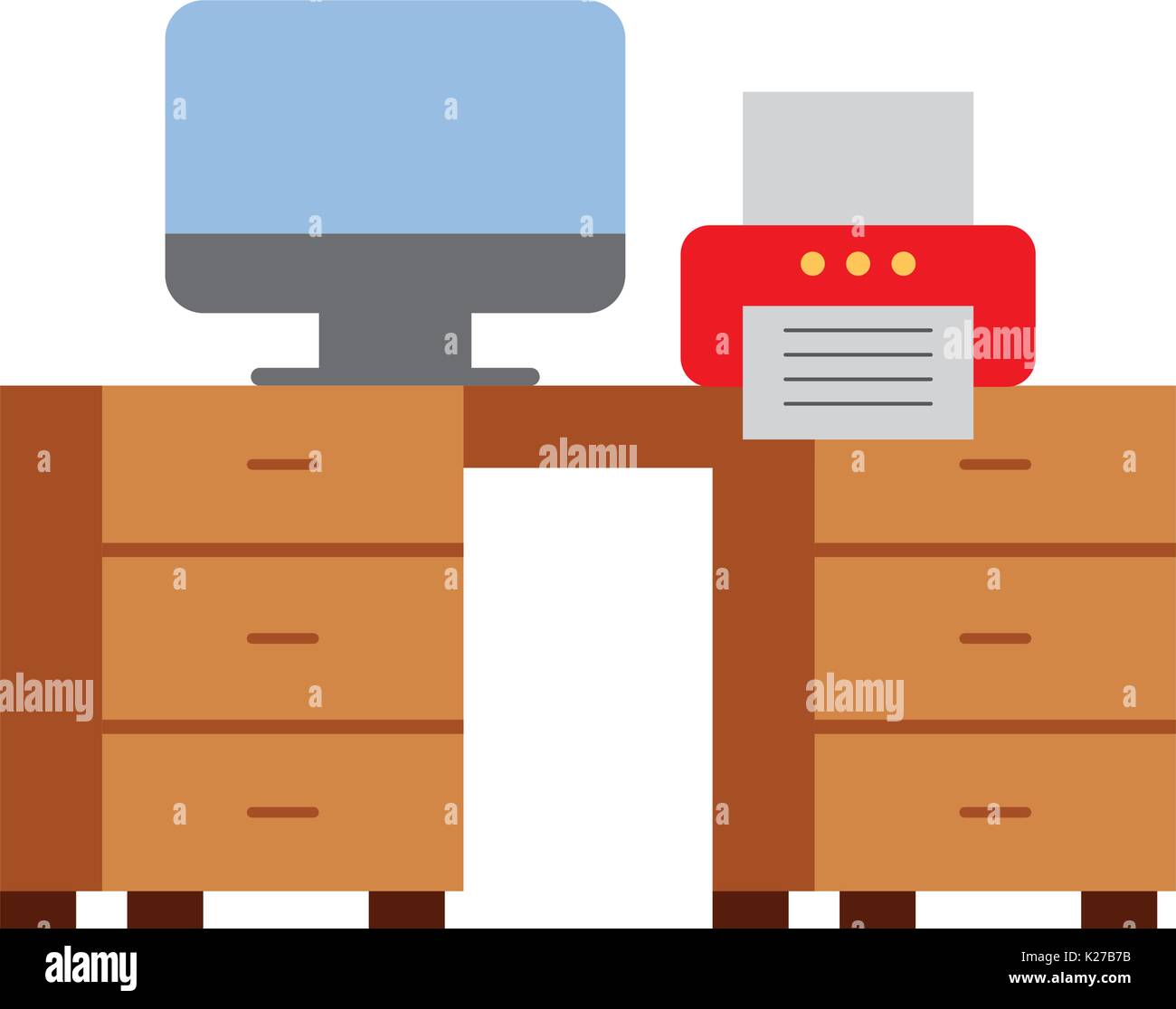 office desk with computer and printer Stock Vector Image & Art - Alamy