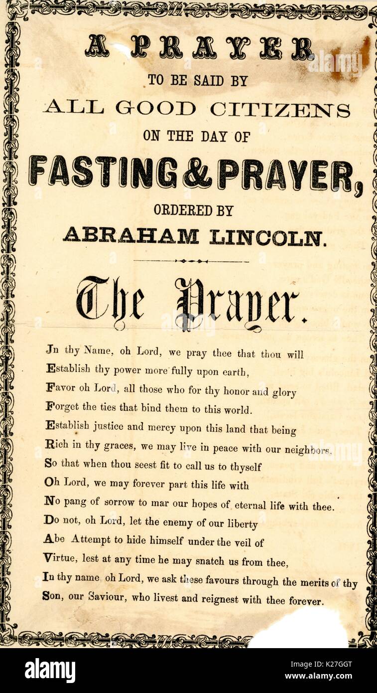 Broadside from the American Civil War entitled 'A Prayer to be Said by ...