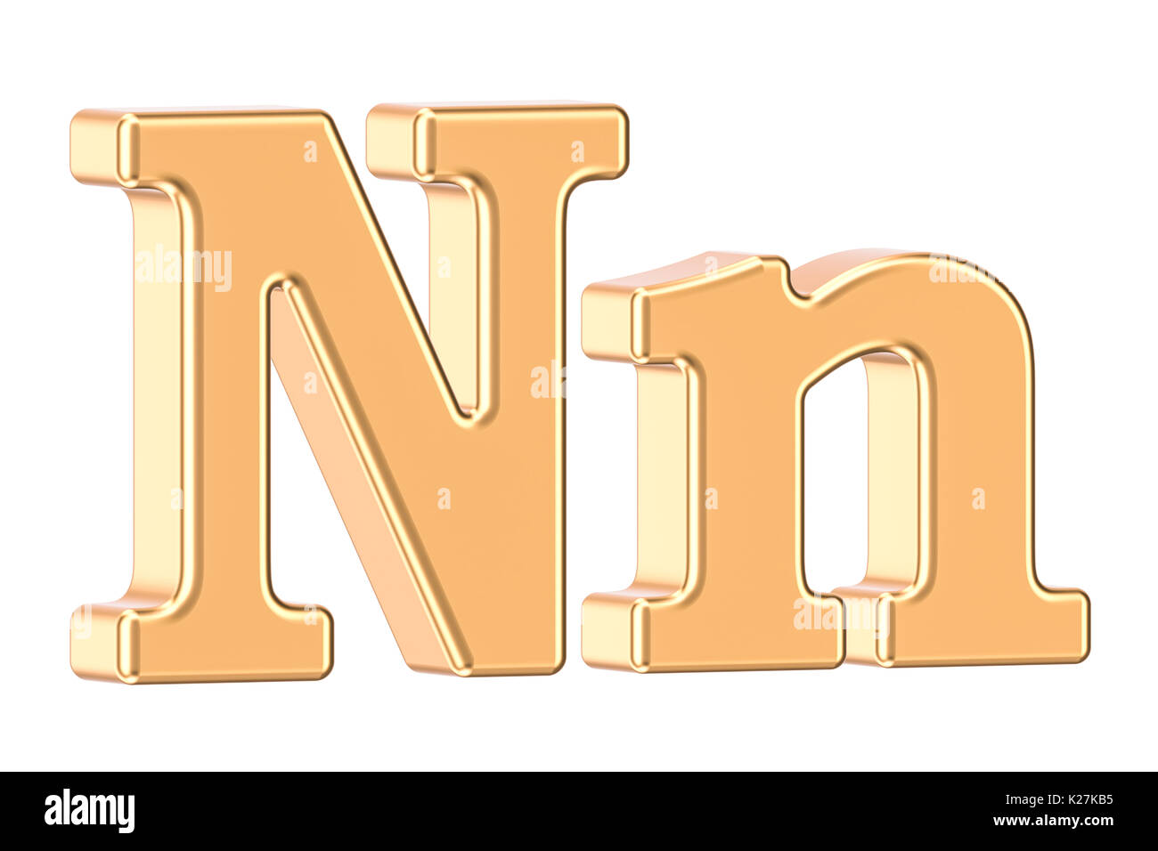 English golden letter N, 3D rendering isolated on white background ...