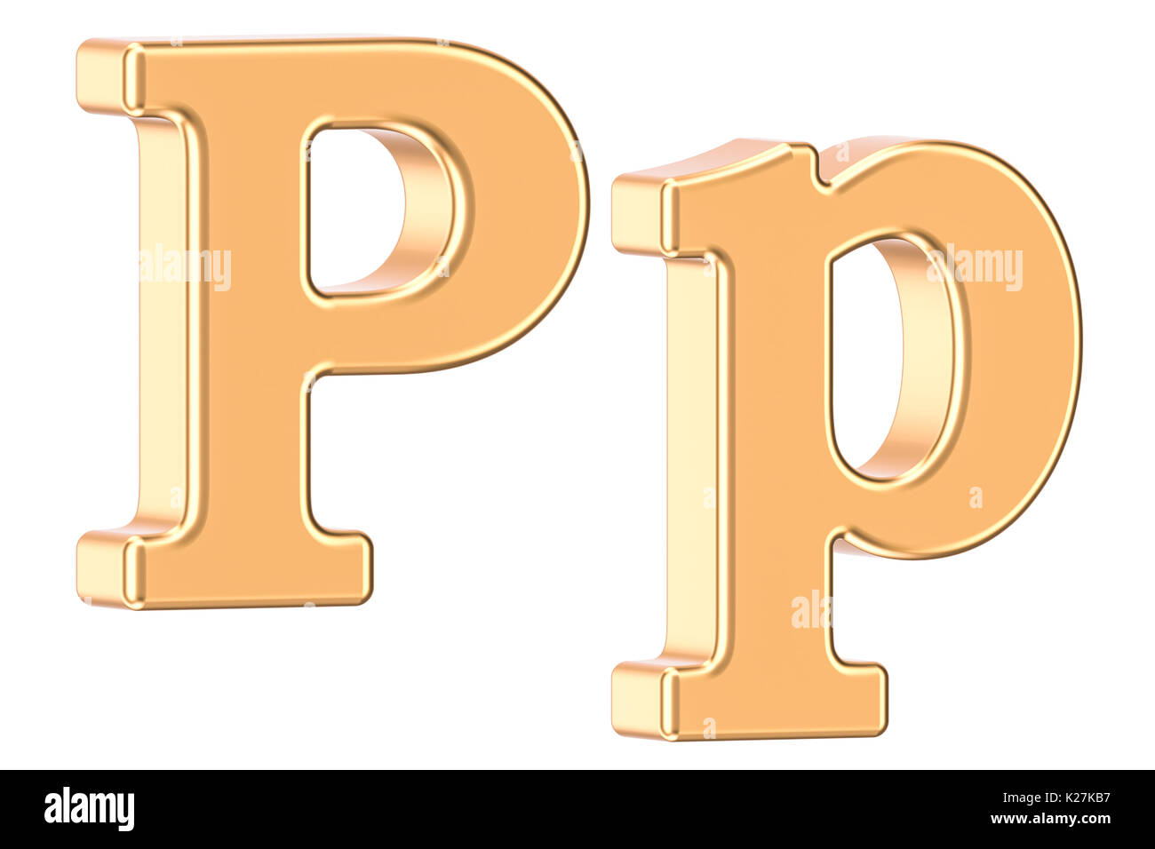 English golden letter P, 3D rendering isolated on white background ...