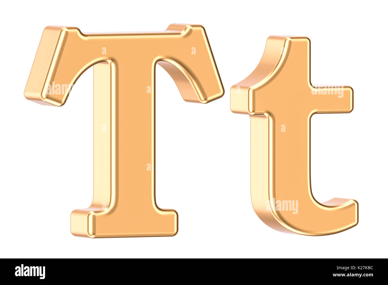English golden letter T, 3D rendering isolated on white background ...