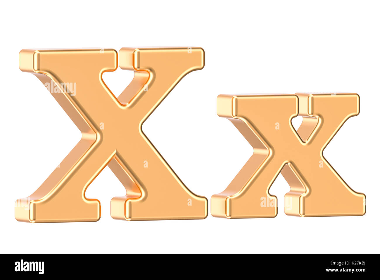 English golden letter X, 3D rendering isolated on white background ...