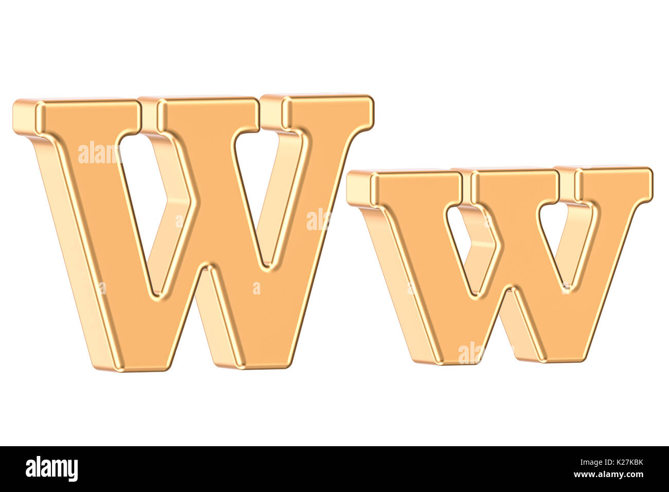English golden letter W, 3D rendering isolated on white background ...