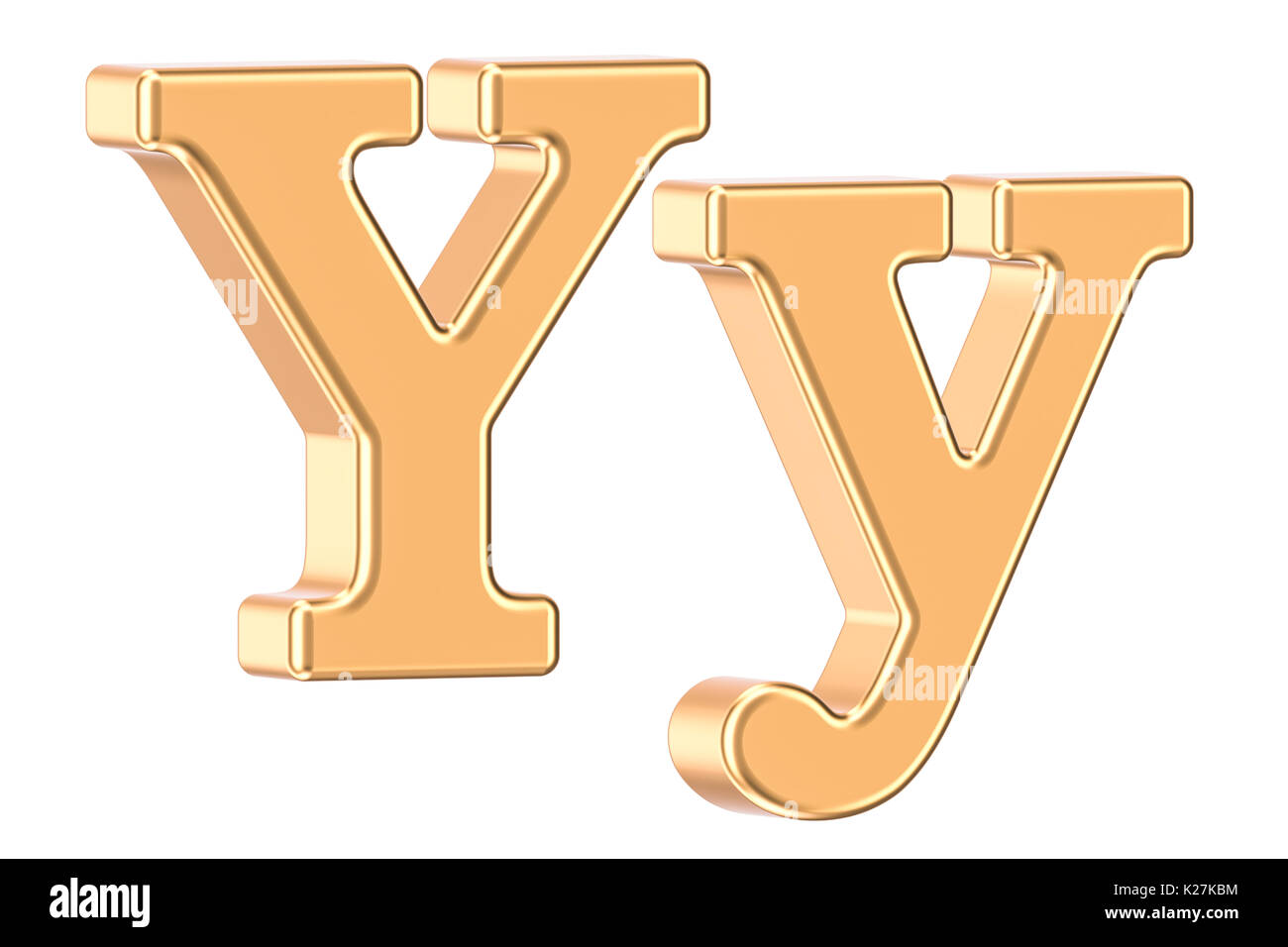 English golden letter Y, 3D rendering isolated on white background ...
