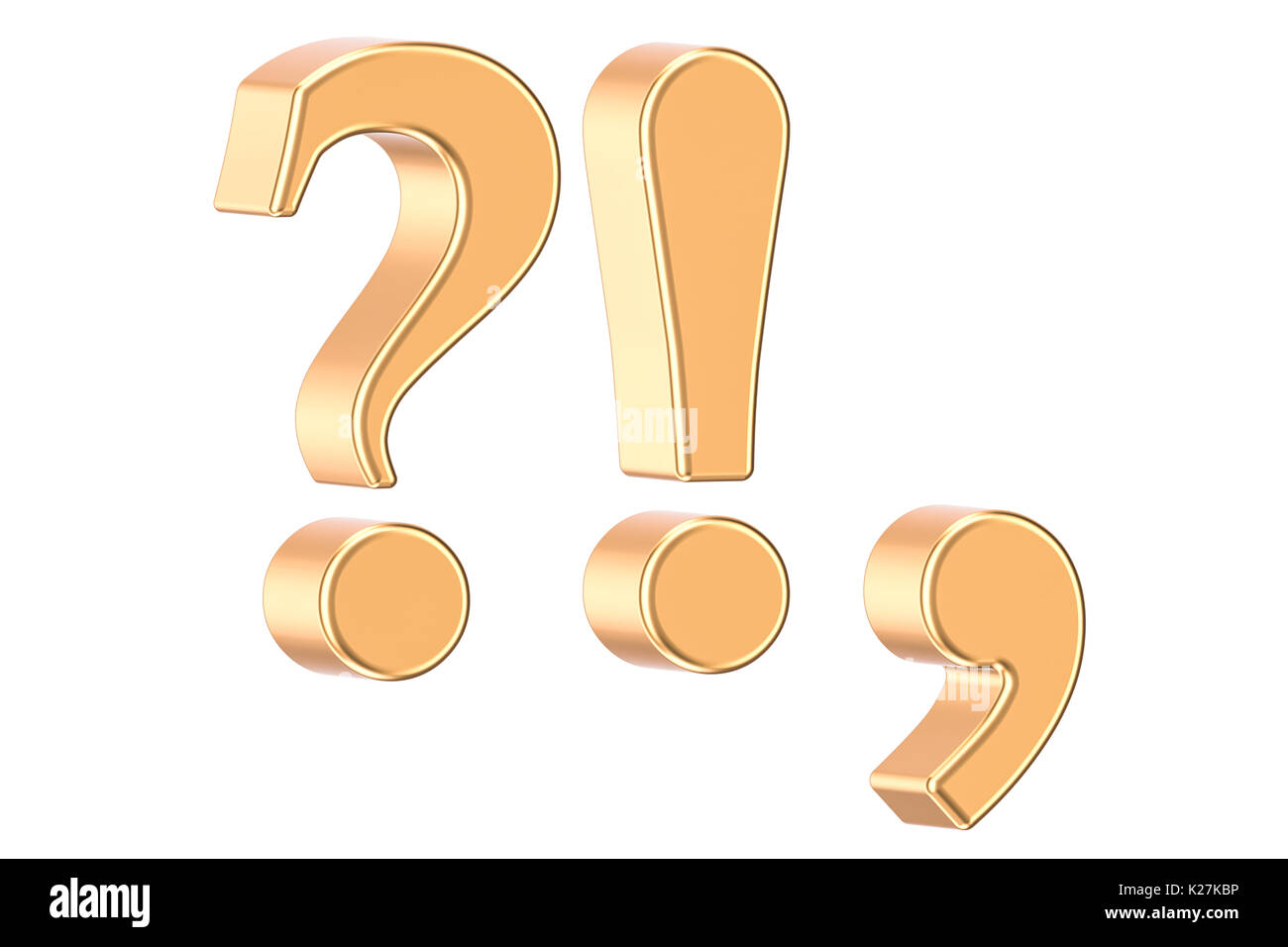 golden punctuation marks, 3D rendering isolated on white background ...