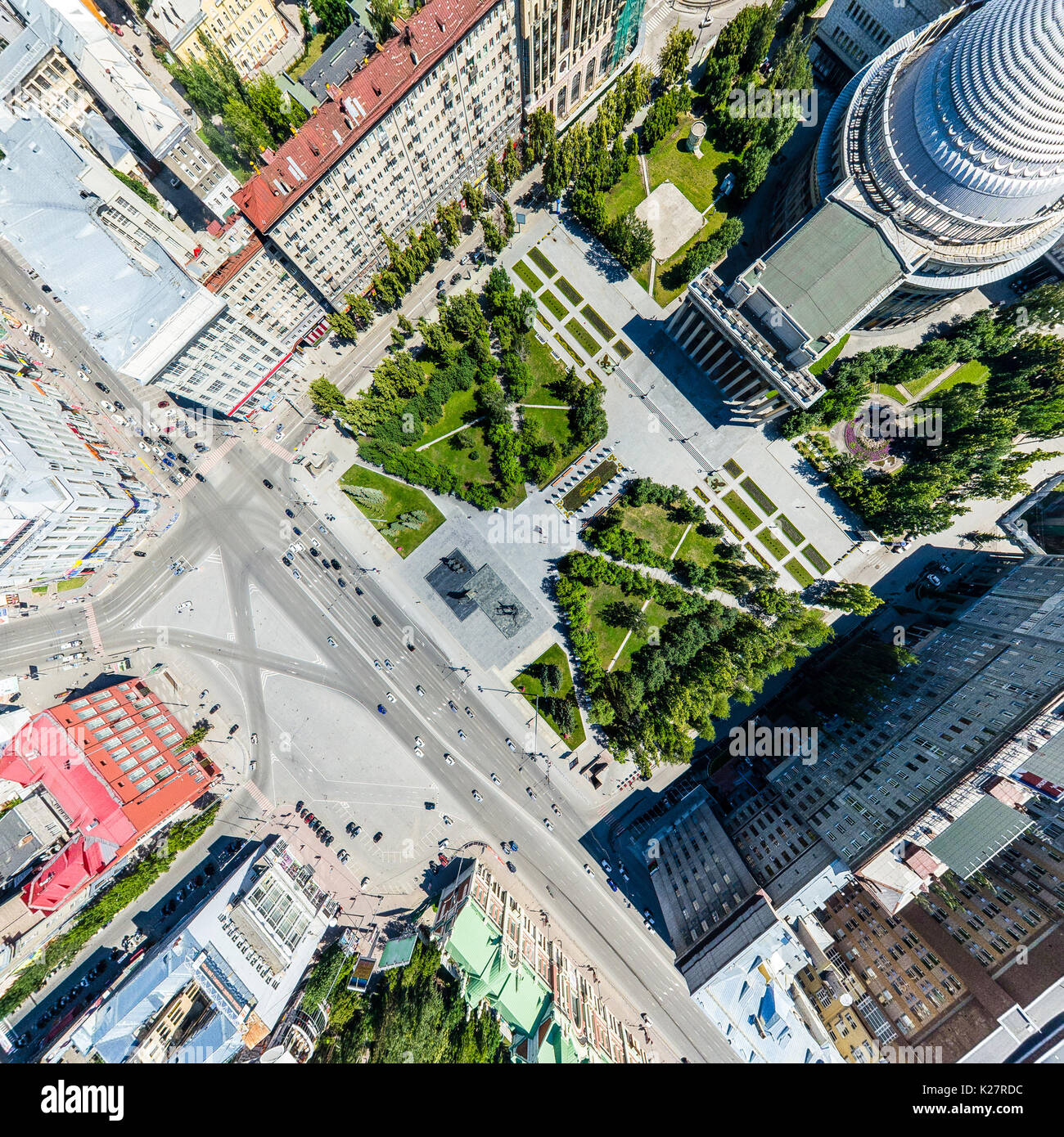 Aerial city view with roads, houses and buildings Stock Photo - Alamy