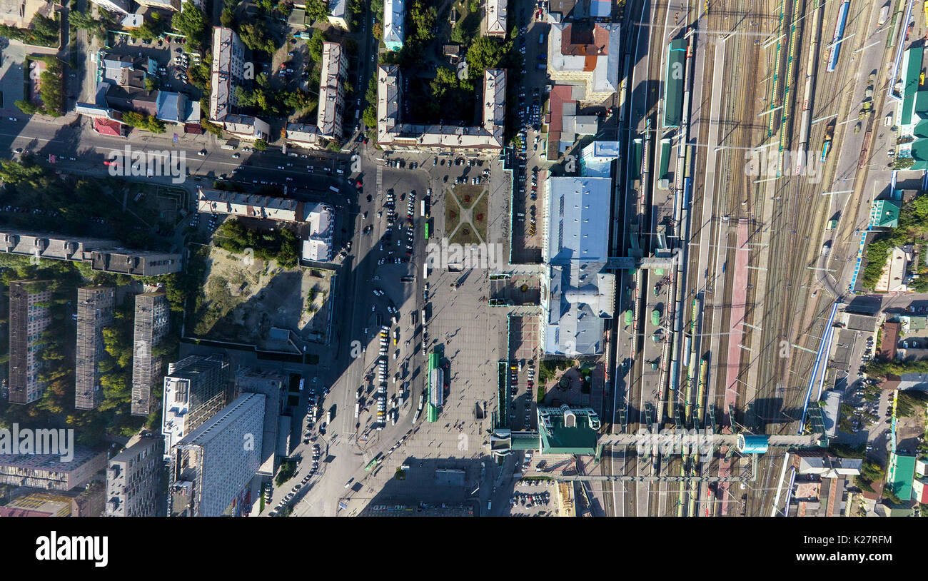Aerial view of downtown. Crossroads, houses, buildings and parks Stock ...
